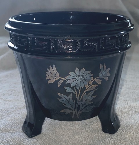 Art Deco LE SMITH Depression Glass BLACK AMETHYST Greek Key VASE ...