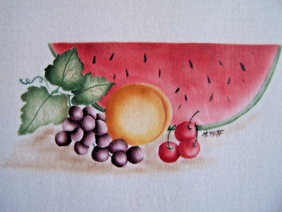 THEOREM PAINTING Vtg Wood Frame Signed by M Roff on Velvet Fruit Basket ...