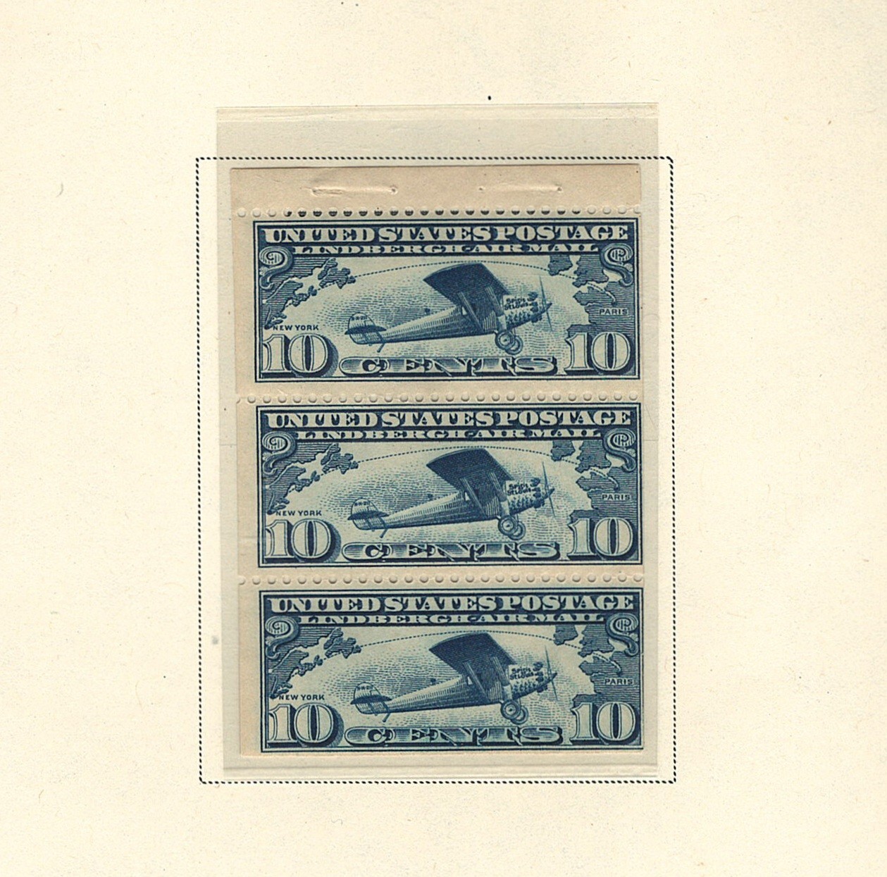 US Stamps 1928 US Sc c10a Booklet Pane of 3 Lindbergh Spirit of St ...