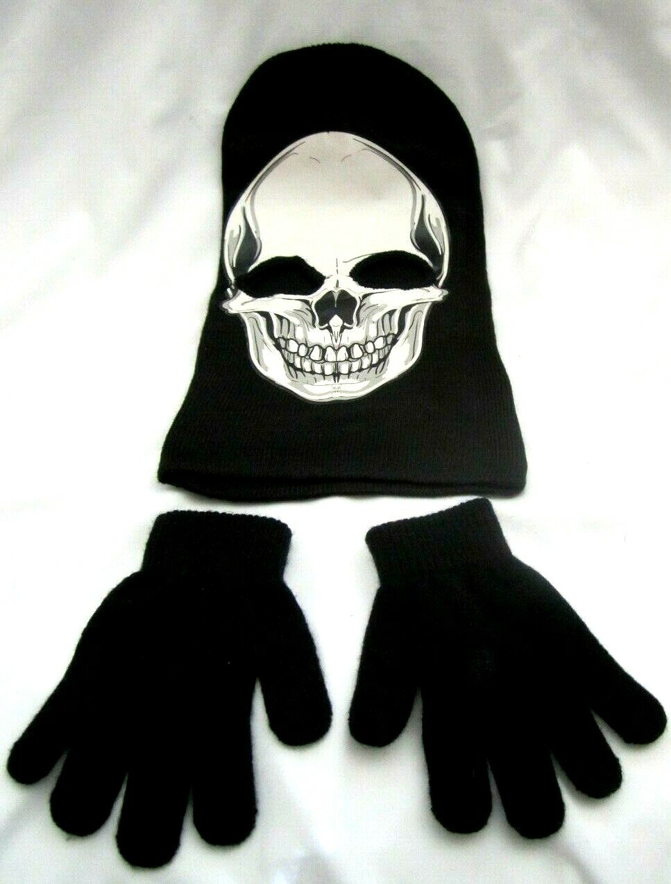 Halloween Smiling Skeleton Skull face Pull over mask+Black Gloves ...