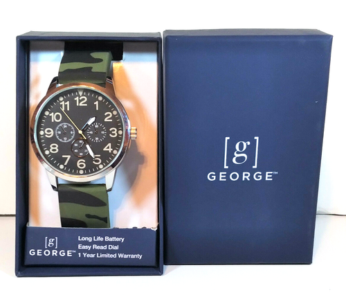 George Men's Camo Strap Watch Easy Read Dial Black Face Silver Accent ...