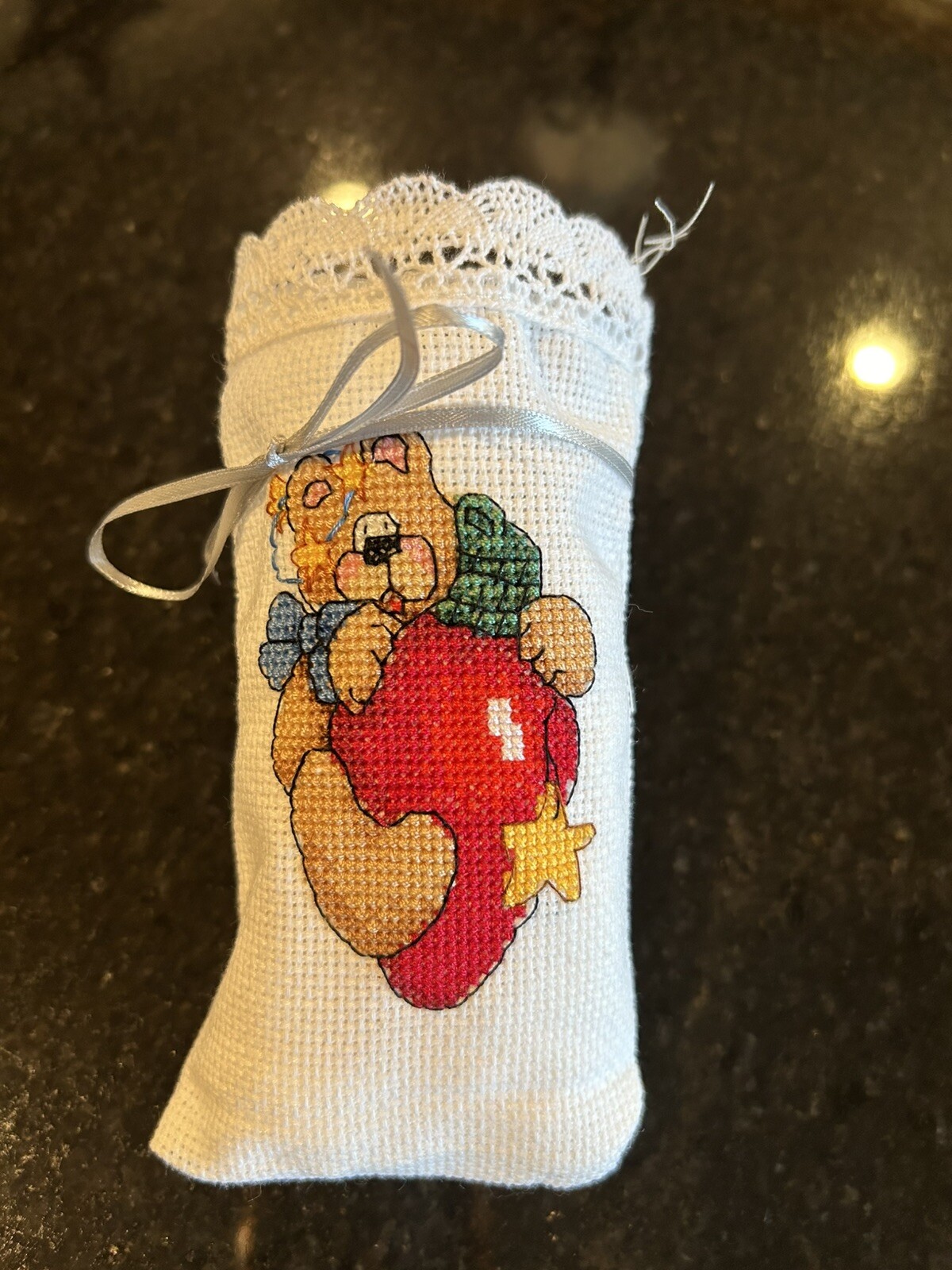 Cross Stitch "Hanging On" Gift Bag or Treat Bag | eBay