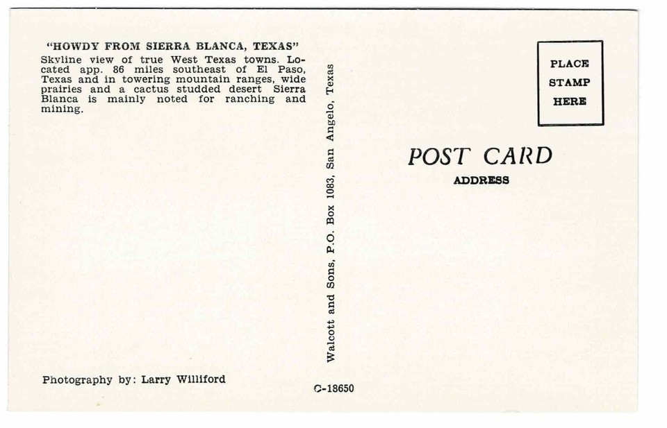 Howdy from Sierra Blanca Mountain Texas TX -- Vintage Postcard 1960s ...