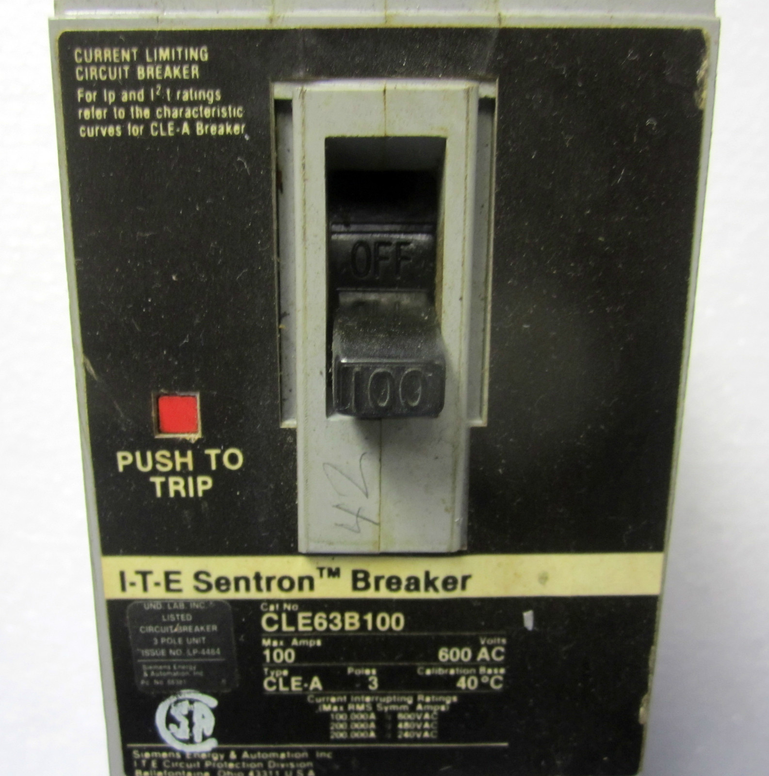 ITE Sentron 100A 600V 3P Breaker - CLE63B100 | eBay