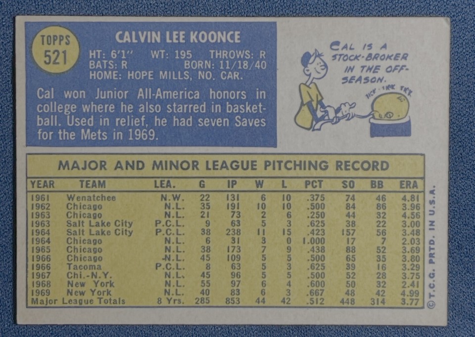 1970 TOPPS #521 CAL KOONCE (NEW YORK METS) BASEBALL CARD | eBay