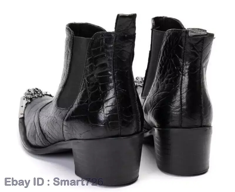 Men's Metal Head Pointy Toe Textured Fashion Ankle Boots Punk Rock ...