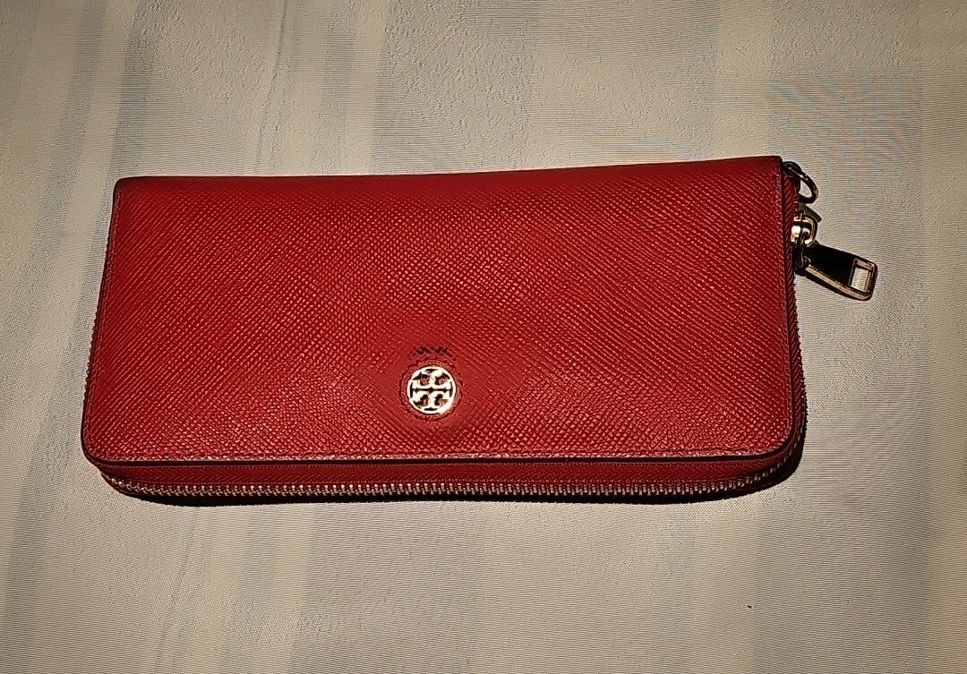 Tory Burch Continental Solid Red Leather Zip Around Large Wallet Long ...
