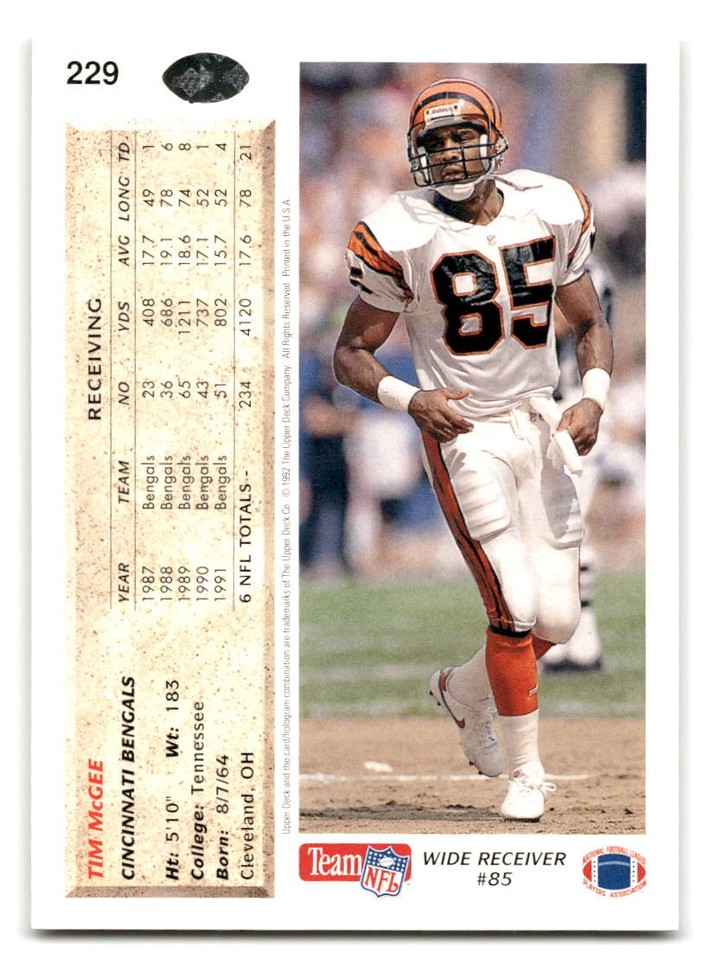 Tim McGee 1992 Upper Deck #229 Cincinnati Bengals FOOTBALL | eBay