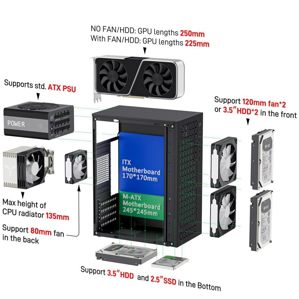 Micro ATX Case PC Case: MATX Case Mini PC ITX Desktop Computer Case ...