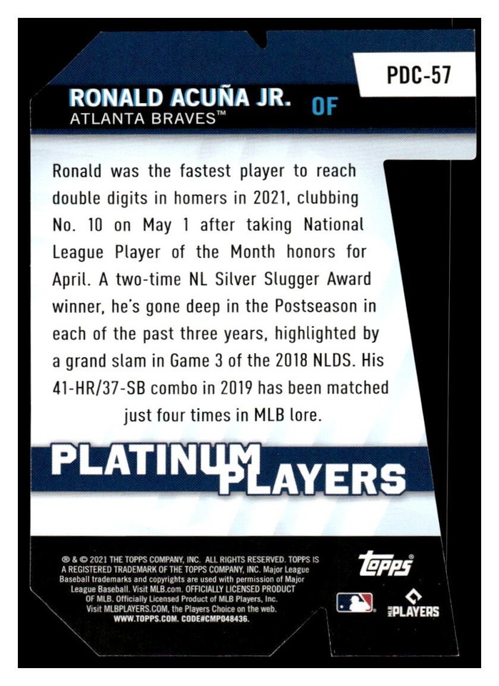 2021 Topps Platinum Players Die Cut 57 Ronald Acuna Jr Atlanta Braves ...