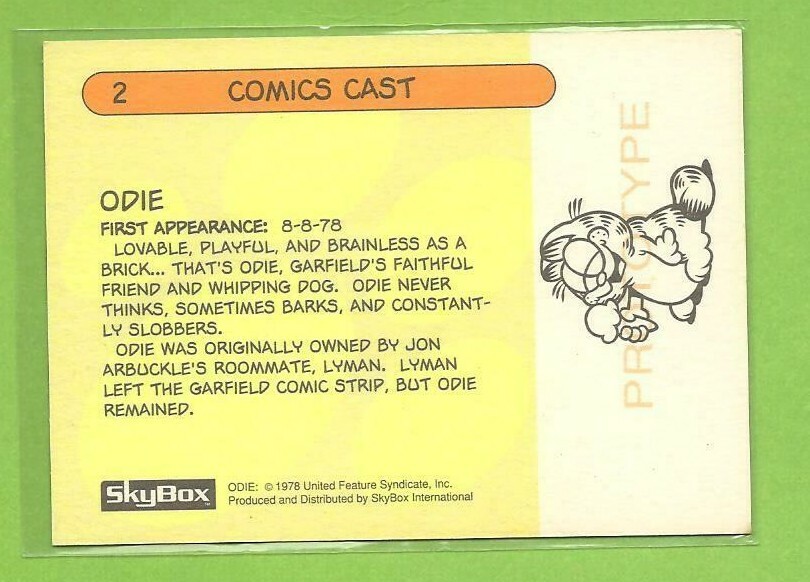 ***VERY RARE ***1978 SKYBOX GARFIELD PROTOTYPE COMIC CAST # 2 ODIE ...