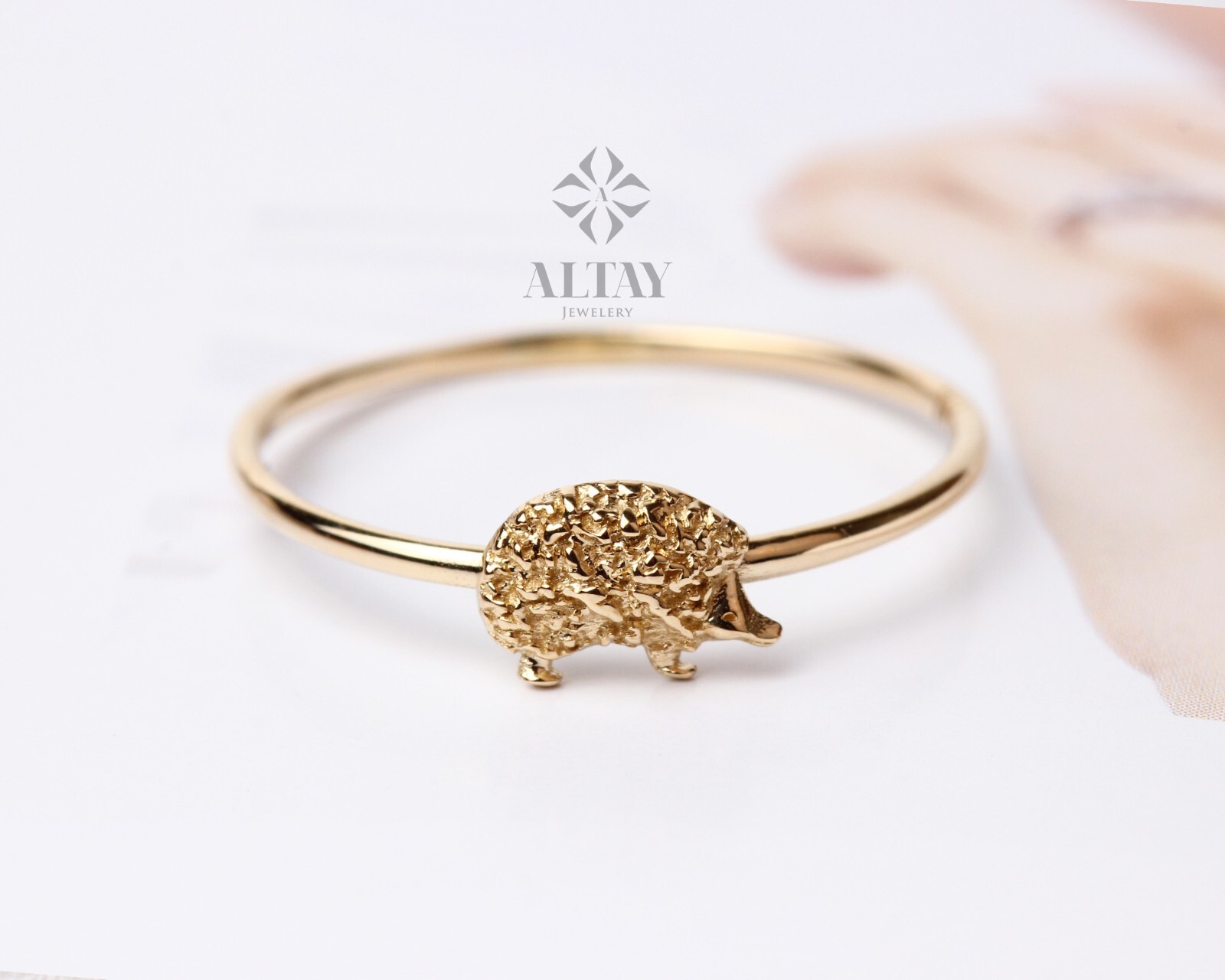 14K Gold Hedgehog Ring, Hedgehog Gold Band, Cute Animal Ring ...