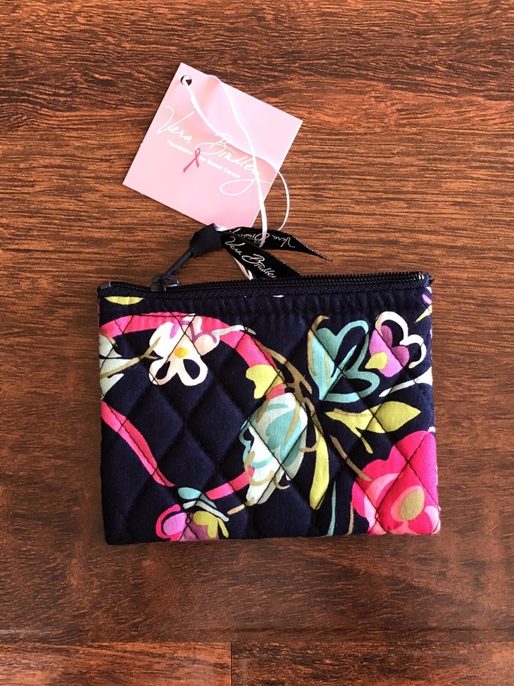 Vera Bradley Blue Pink RIBBONS COIN PURSE Zippered Case 4x5” Retired ...