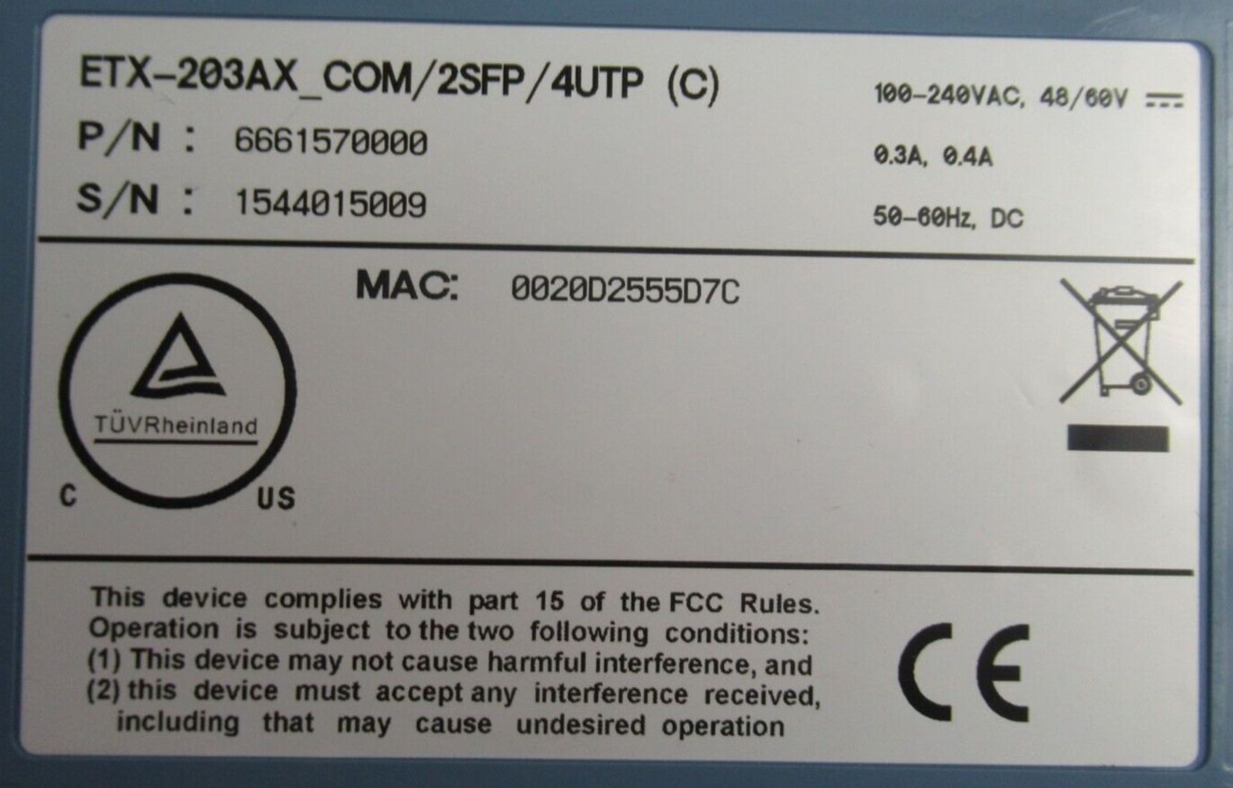 RAD ETX-203AX COM/2SFP/4UTP ROUTEUR DE DEMARCATION ETHERNET P/N ...