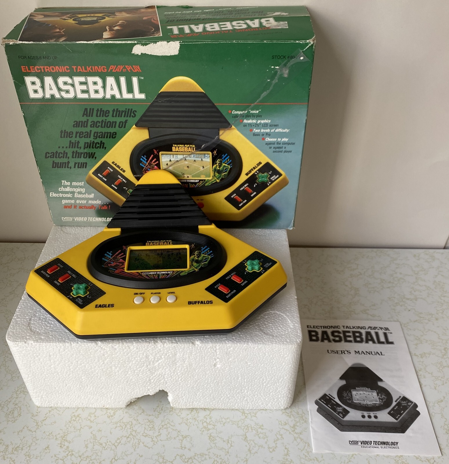 Vtech 1988 ELECTRONIC TALKING PLAY BY PLAY BASEBALL HANDHELD GAME 1-2 ...