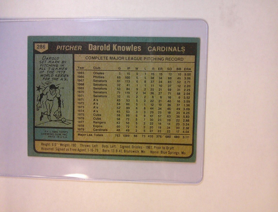1980 Topps - Darold Knowles #286 - MINT - PACK FRESH 🔥 | eBay