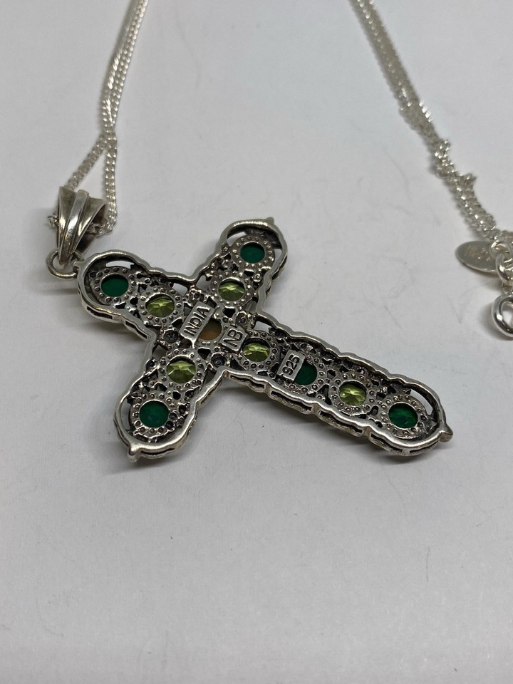 18” 11.5g 925 NICKY BUTLER CROSS DESIGNER NECKLACE GEMSTONE STERLING ...