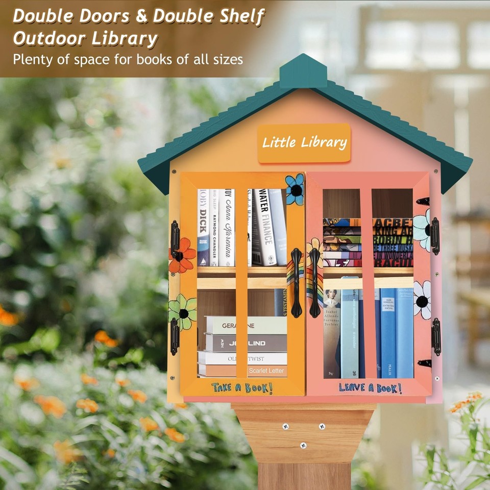 Little Library Box Outdoor Free Library Kit, Updated Double Doors ...