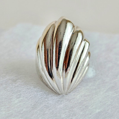 Heavy Chunky Statement 925 Sterling Silver Shell Design Ring Size 6 17g ...
