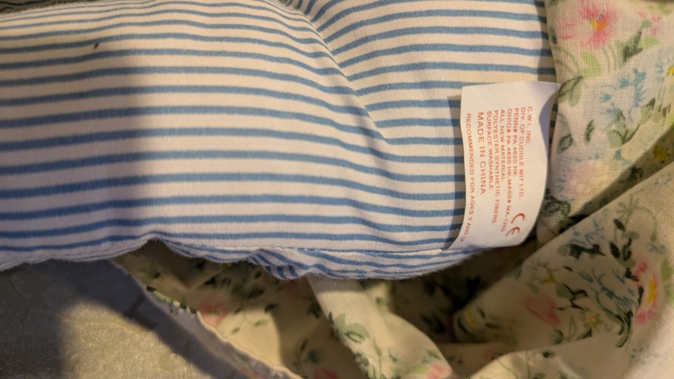 vtg 70's Cuddle Wit soft stuff girl's rag doll blue floral multi dress ...