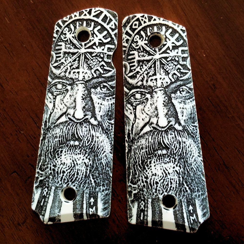 1911 full size custom engraved imitation ivory grips Viking Odin ...