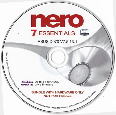 Nero 7 Essentials Software Disc CD OEM XP, 7, 8, Windows Disc Burning ...