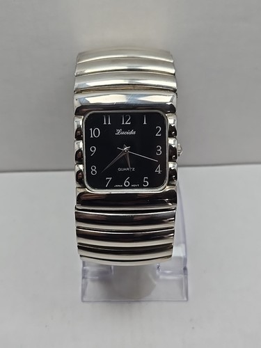 Vintage Womens Lucida Watch Silver Tone Stretch Cuff Band Bubble New ...