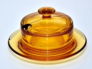 VintaGe 2teilig Senfglas Glas mit Deckel und Tellerchen Bernstein ...