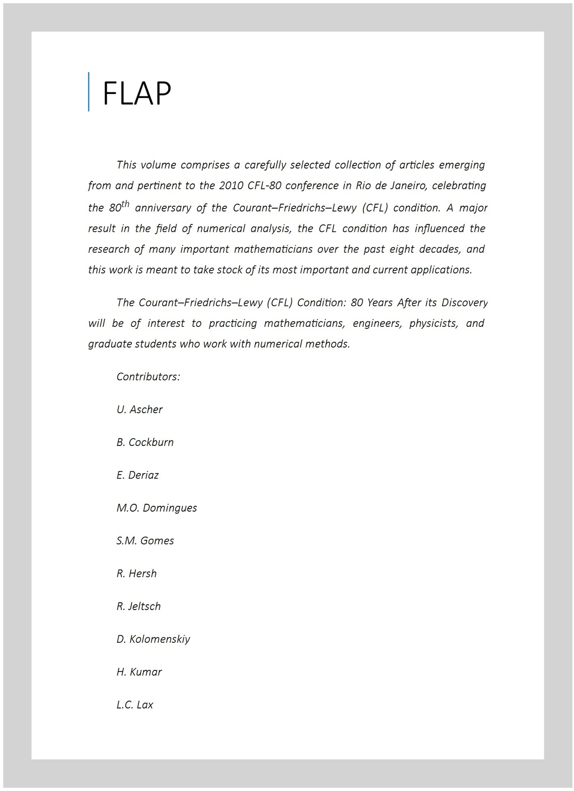 The Courant-Friedrichs-Lewy (CFL) Condition : 80 Years after Its ...