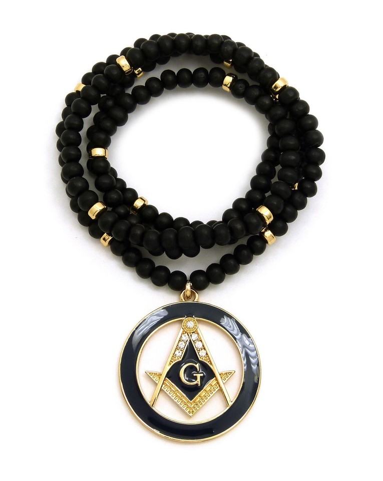 NEW FREEMASON MASONIC 2 TONE ROUND PENDANT 6mm/30" WOODEN BEAD CHAIN ...