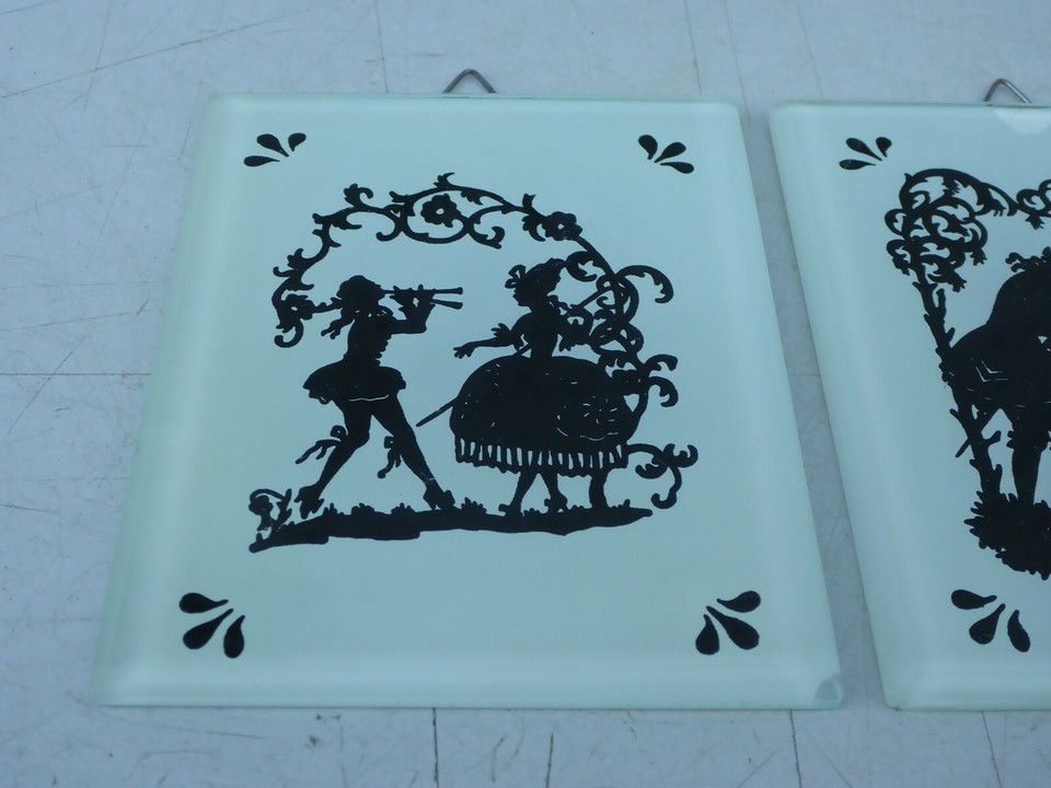 2x Small Picture Wall Picture Behind Glass Like Silhouette Rococo Pair ...