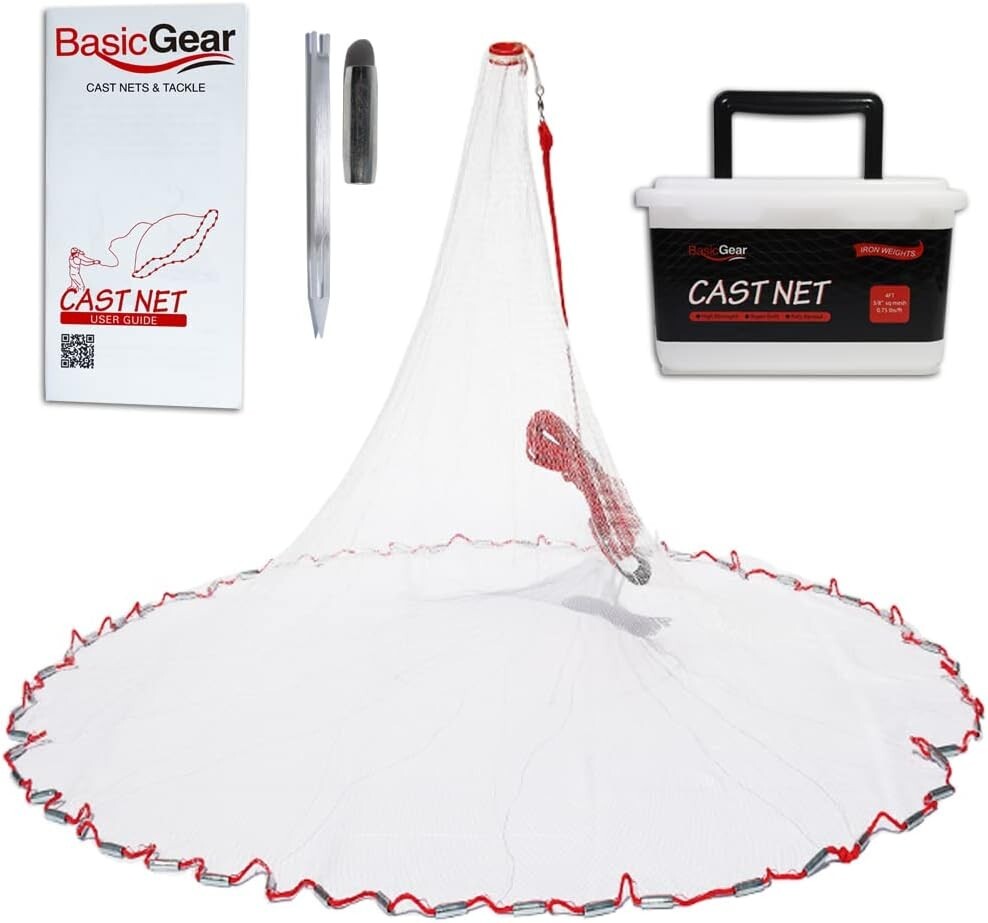 Cast Net | Lead, 3Ft-12Ft Radius, 3/8 or 1/4 Inch Mesh for Freshwater ...