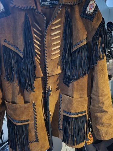 Men Native American Western Cowboy Suede Leather Jacket Fringe & Beaded ...