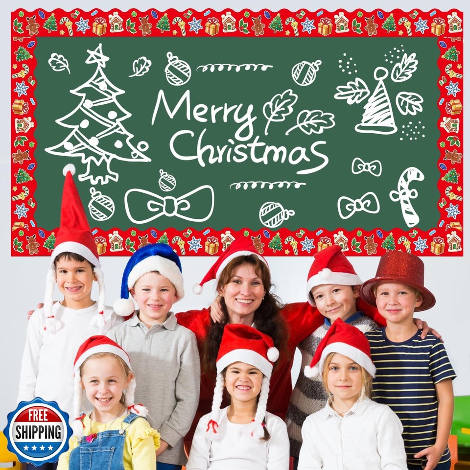 Leezead Christmas Bulletin Board Border, 65.6Ft Red Christmas Cla | eBay