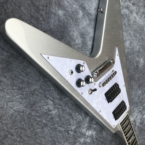 Flying V Electric Guitar Metal Silver Powder, Ebony Fingerboard ...