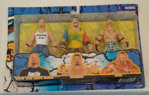 RARE WWF Jakks BCA MOC 3 Pack Store Test AUSTIN KURGANN DROZ WWE Super ...