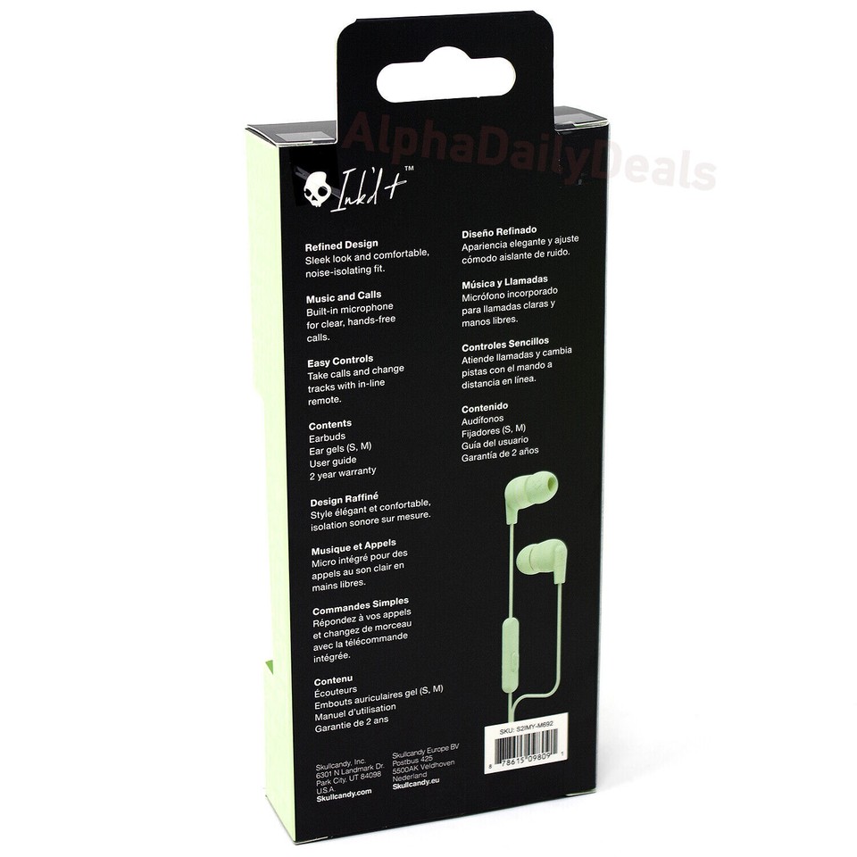 NEW Skullcandy Ink'd+ Wired Android Earbuds with Mic 3.5mm Green Sage ...