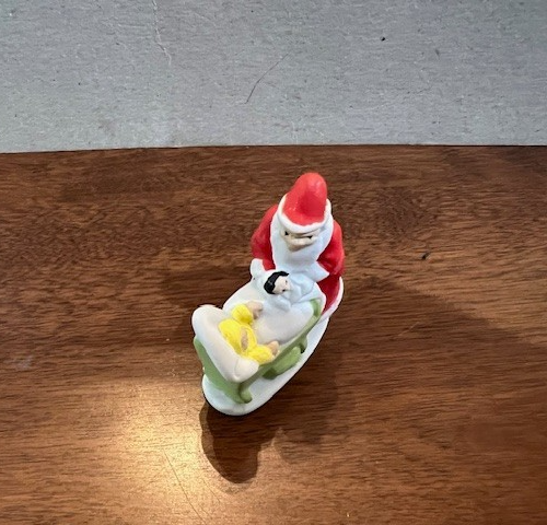 Hertwig Factory Antique German Bisque colorful Santa and baby in cradle ...