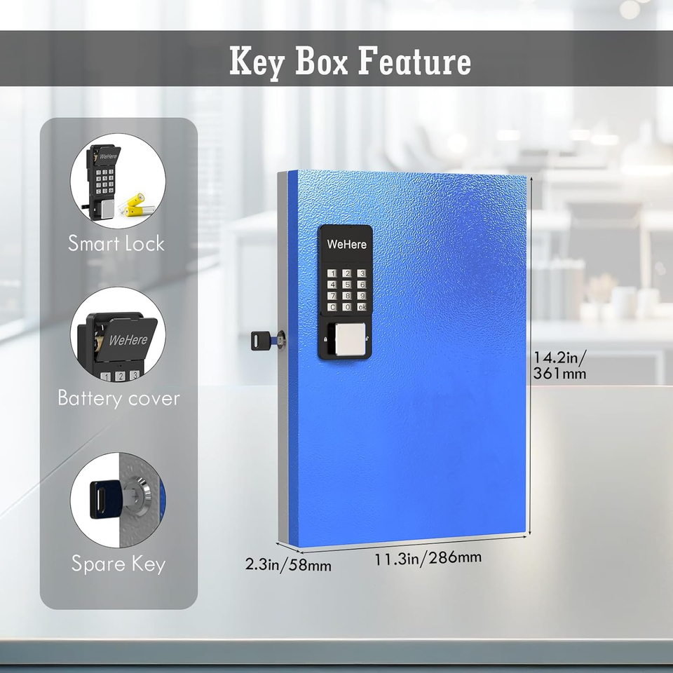 32 Key Lock Box, Smart Key Cabinet Wall Mount, 4-Ways Unlocking, Key ...