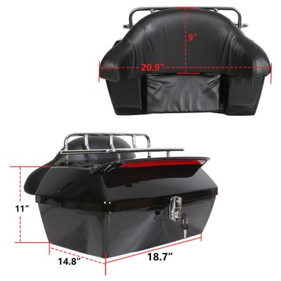 Motorcycle Tour Pack Trunk Tail Luggage Box W/ Tail Light & Top rack ...