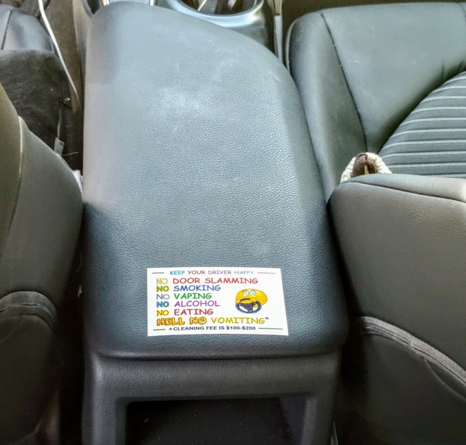 Vomit sticker ,car rules sticker ,warning sticker for ride share ...