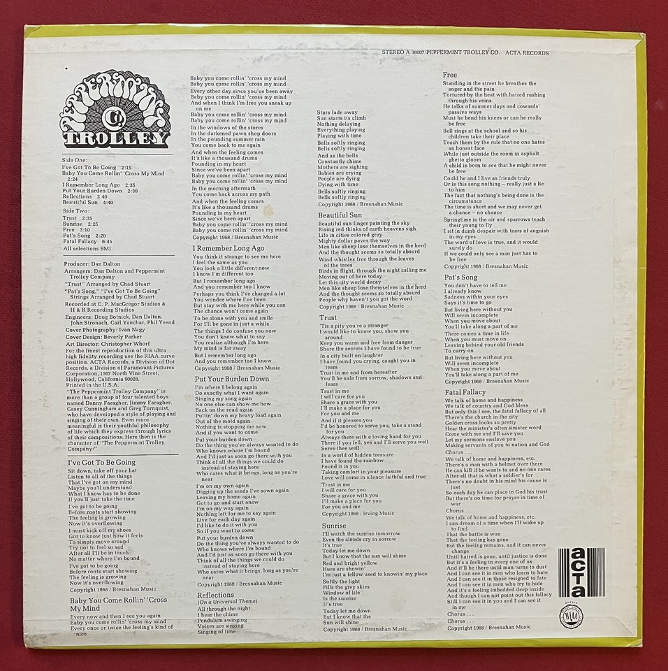 PEPPERMINT TROLLEY COMPANY LP (1968) ORIG PSYCH SUNSHINE POP ACTA 38007 ...