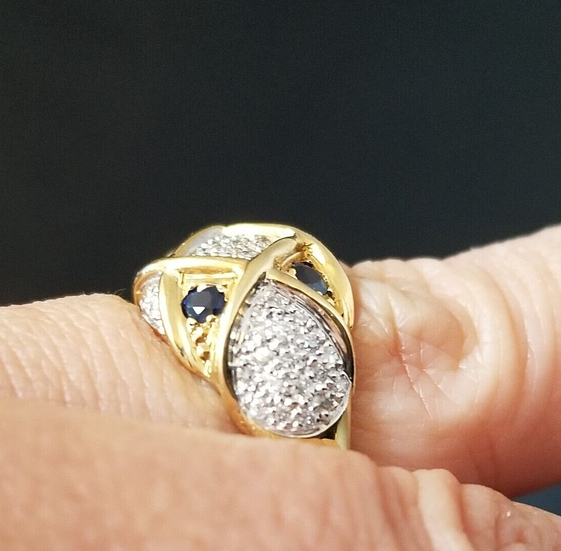 Vintage Pave Royal Blue Sapphire Diamond 14k yellow g… - Gem