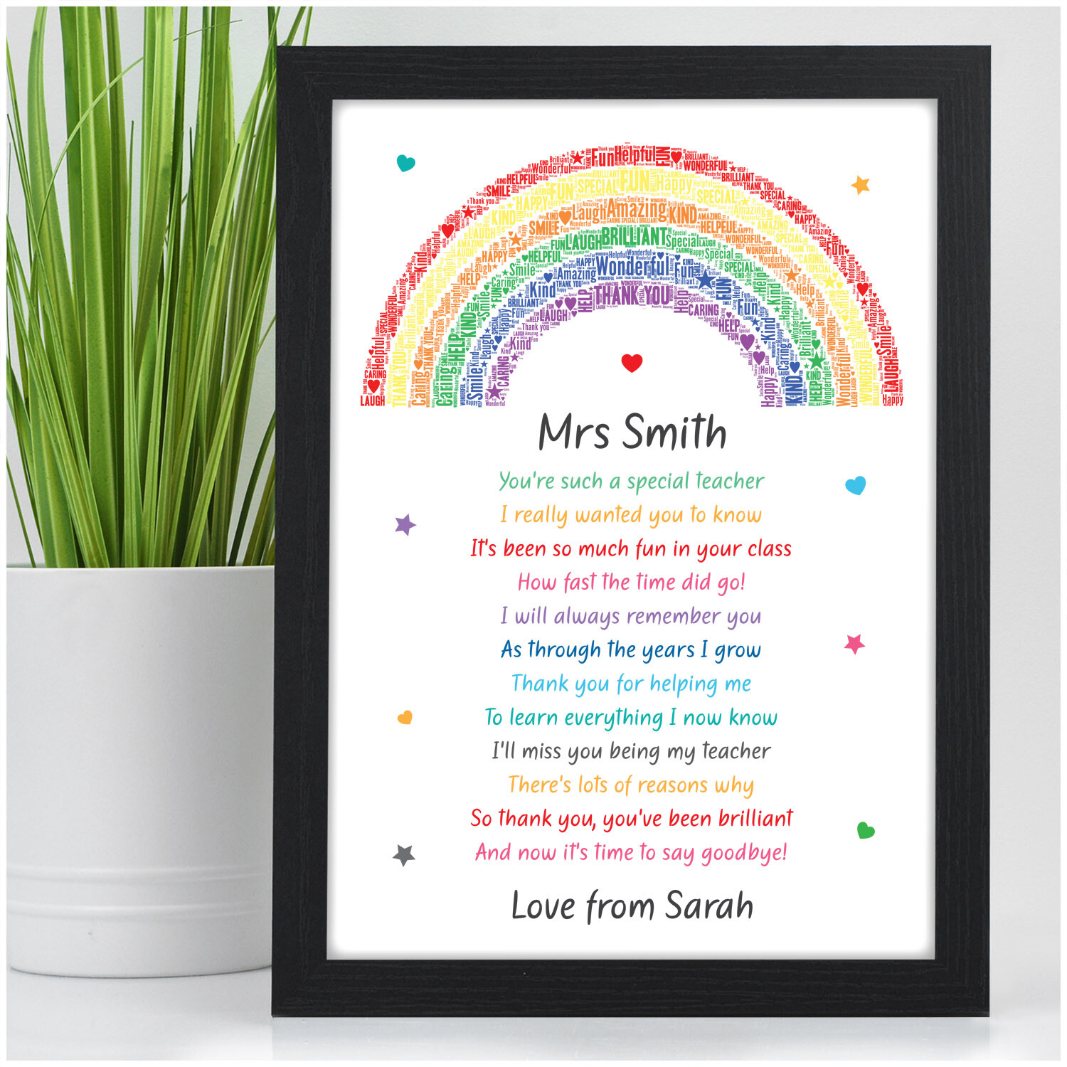 Personalised Rainbow Teacher Thank You Gifts Nursery TA School Leaving ...