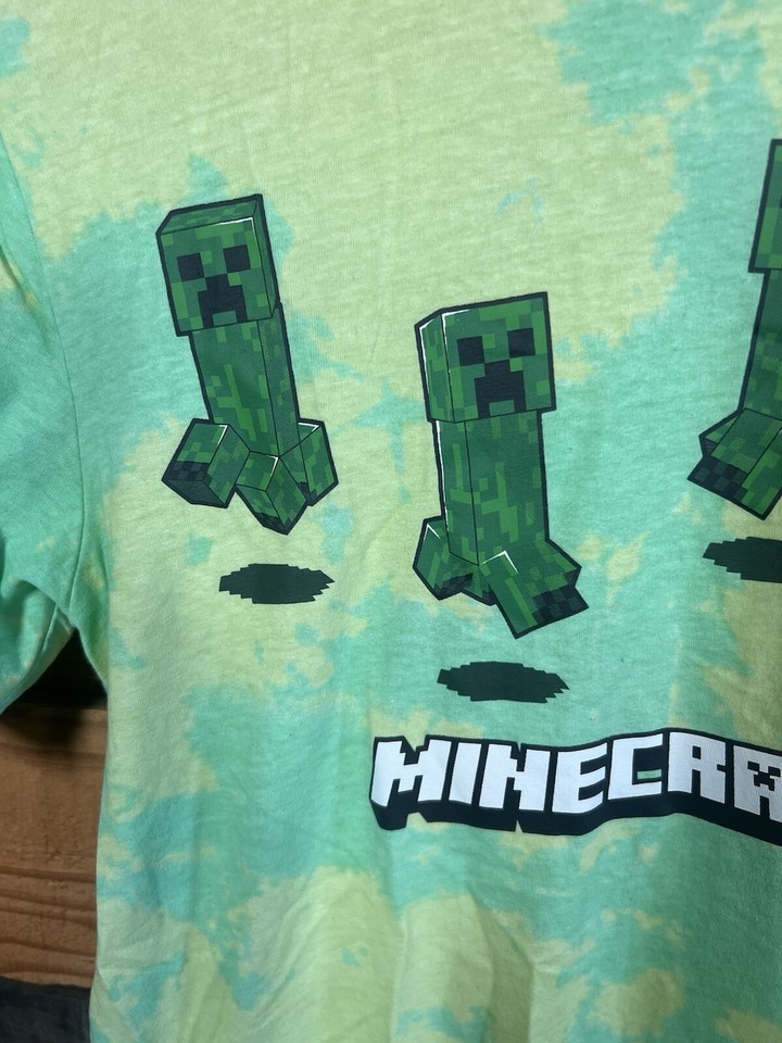 Retro Minecraft themed Green tye dye colored T Shirt Size Boys XL ...