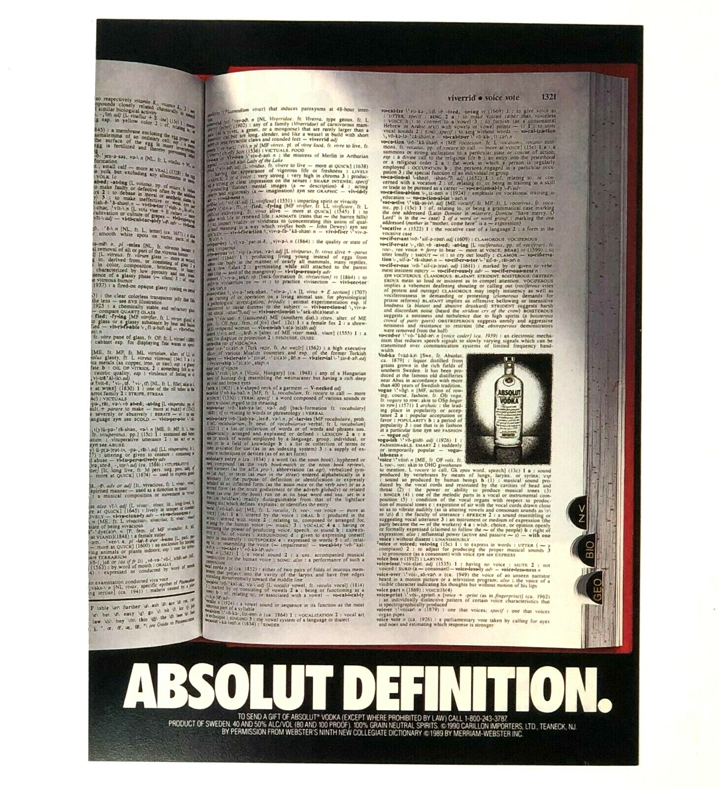 1990 Absolut Definition Advertisement Dictionary Page Vodka Bottle Vtg ...