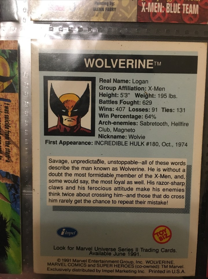 1990-91 Marvel Universe Toy Biz Promo Variant Wolverine Card! | eBay