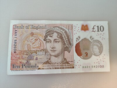 AA01 Polymer £10 Ten Pound Bank Of England note Circulated AA01 582030 ...