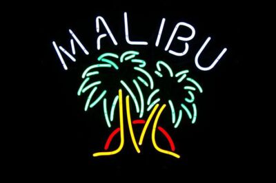 20"x16" Malibu Rum Palm Coconut Tree Light Lamp Neon Sign Real Glass ...
