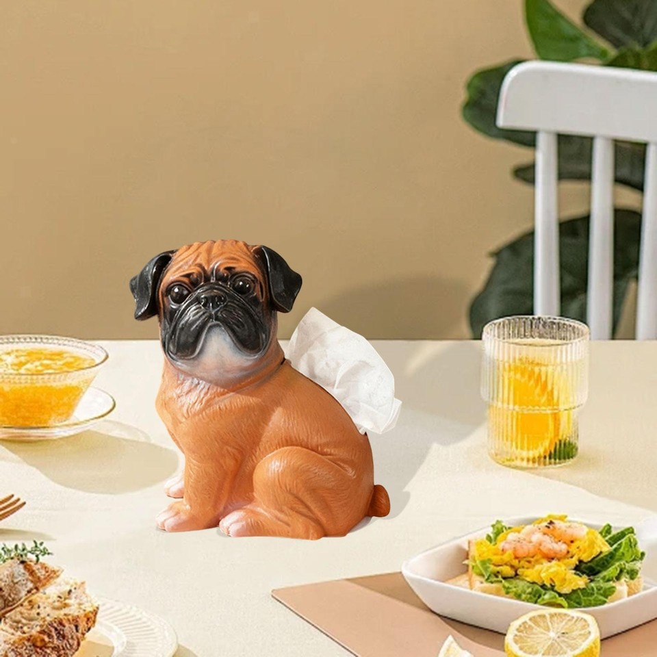 Pug Shape Tissue Holder Animal Sculpture Dog Statue Decoration Bar ...